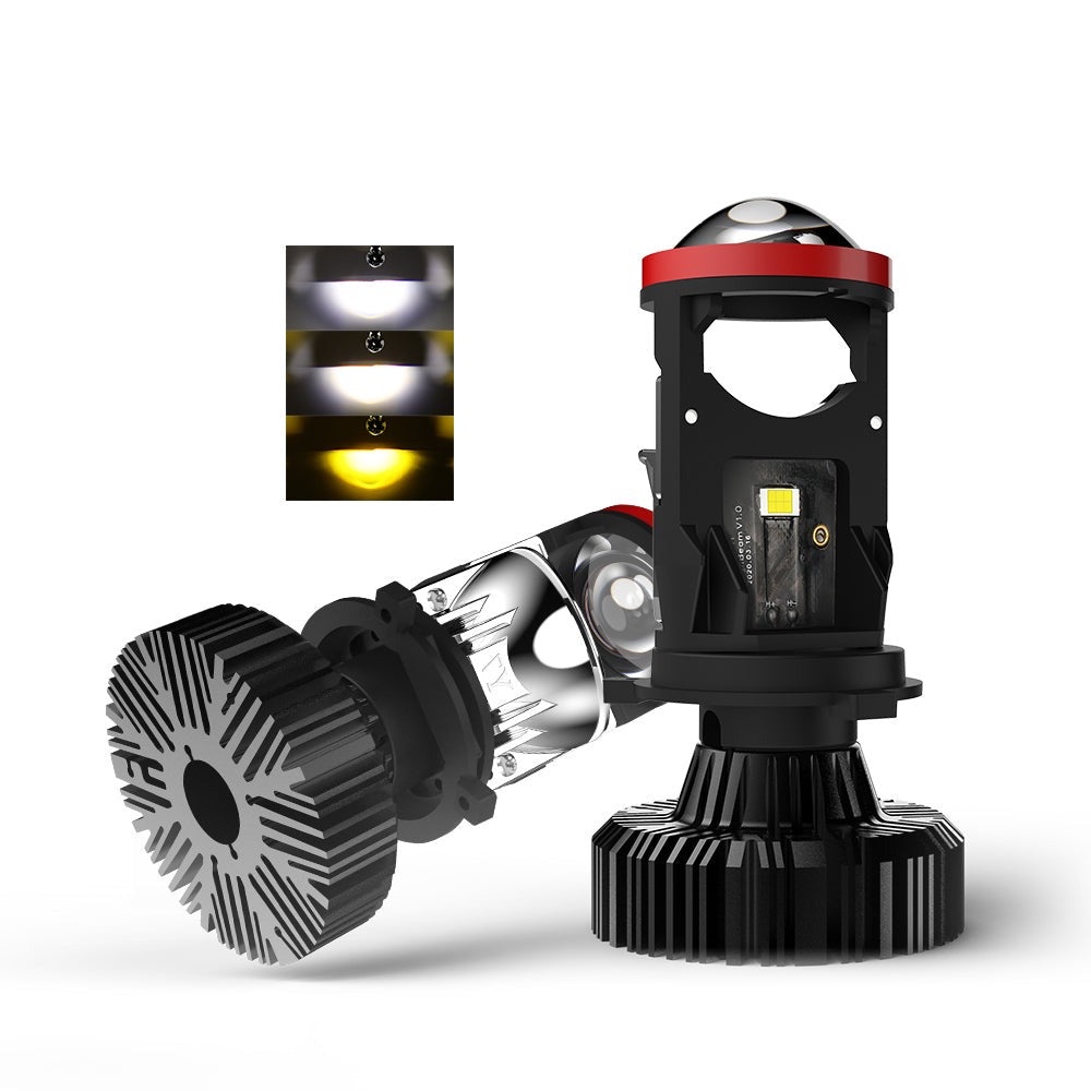 1pair Y7S H4 Led Headlight Bulbs Projector Lens High Low Beam Tri-color ...