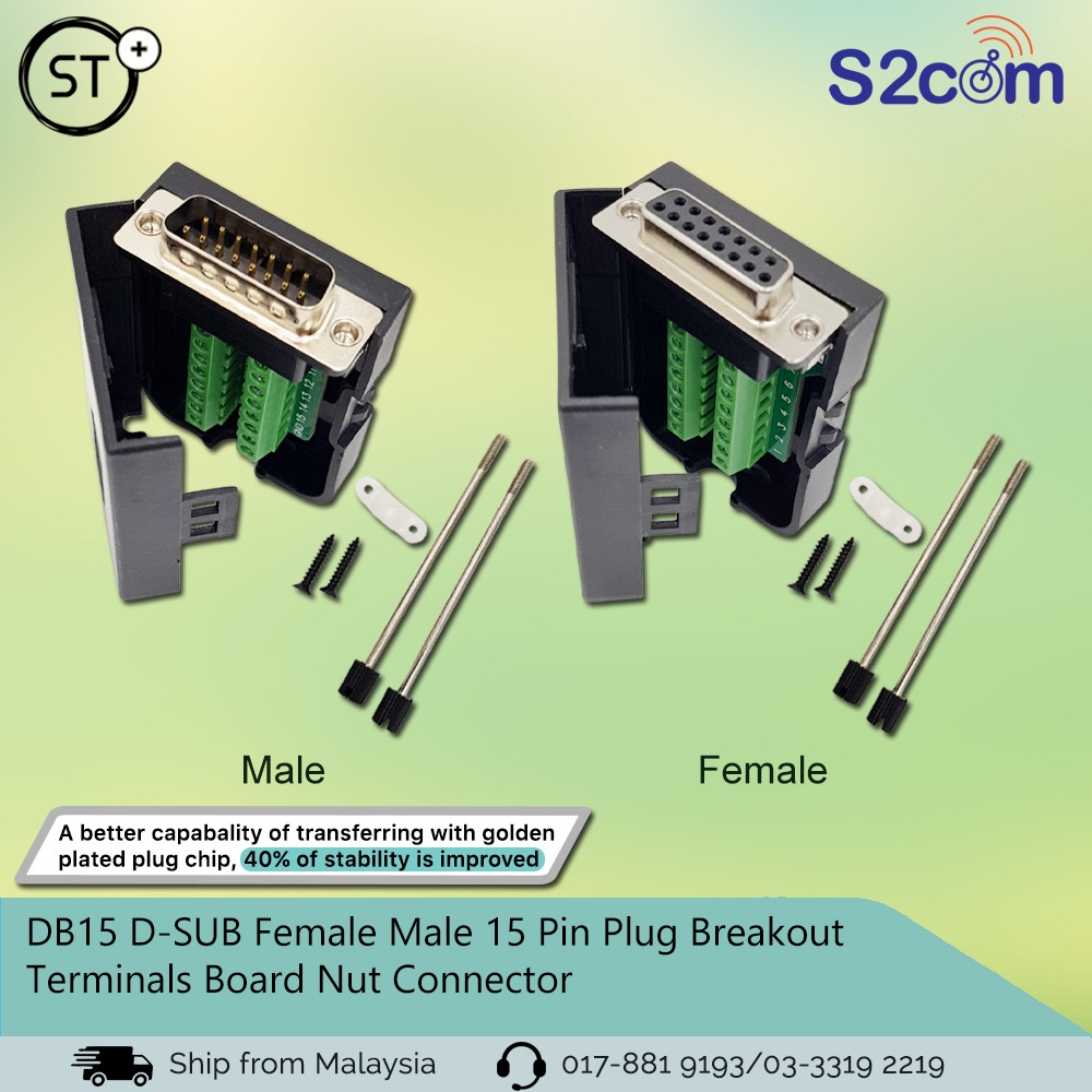 DB15 D-SUB Female Male 15 Pin Plug Breakout Terminals Board Nut ...
