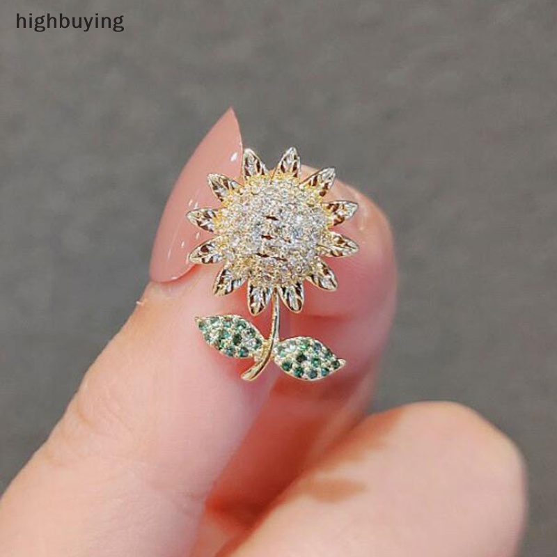 HBMY Trendy Shiny Rhinestone Sunflower Brooches Anti-light Buckle ...