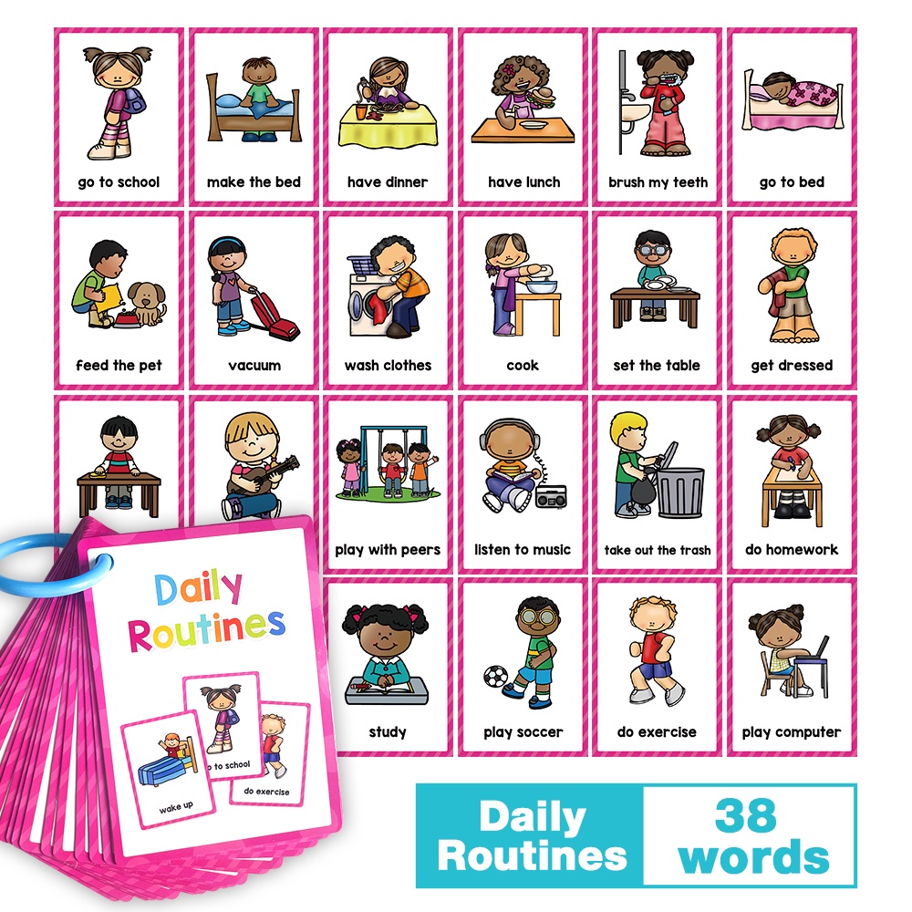Daily Activities English Word Cards Children English Draw Cards Baby ...