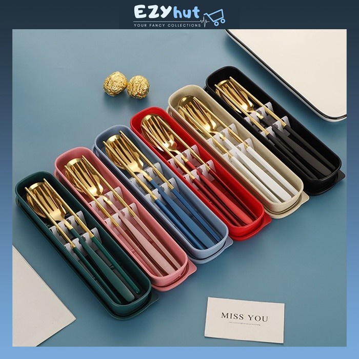 Stainless Steel Cutlery Set Utensil Spoon Fork Chopstick Set With Box ...