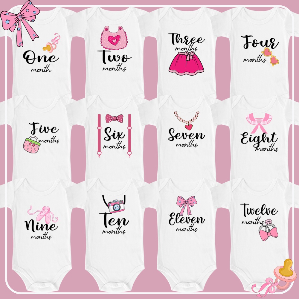 Haginbaby Monthly Milestones Pink Girl Designs Cotton Baby Onesie Cute ...