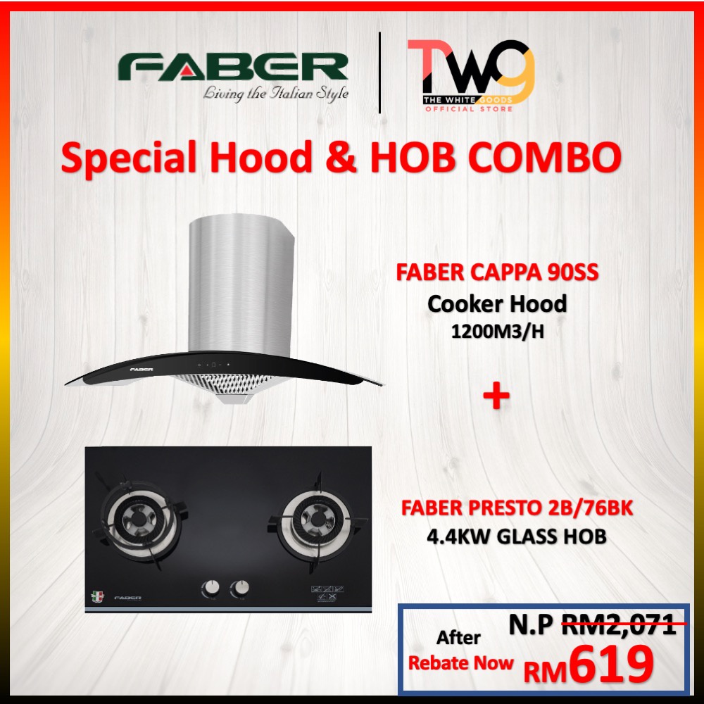 Faber Hood & Glass Hob Combo Set FABERJET CAPPA + 90SS PRESTO 2B ...