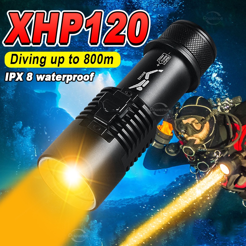 9000LM XHP120 Professional Waterproof Diving Flashlight 800m Underwater ...