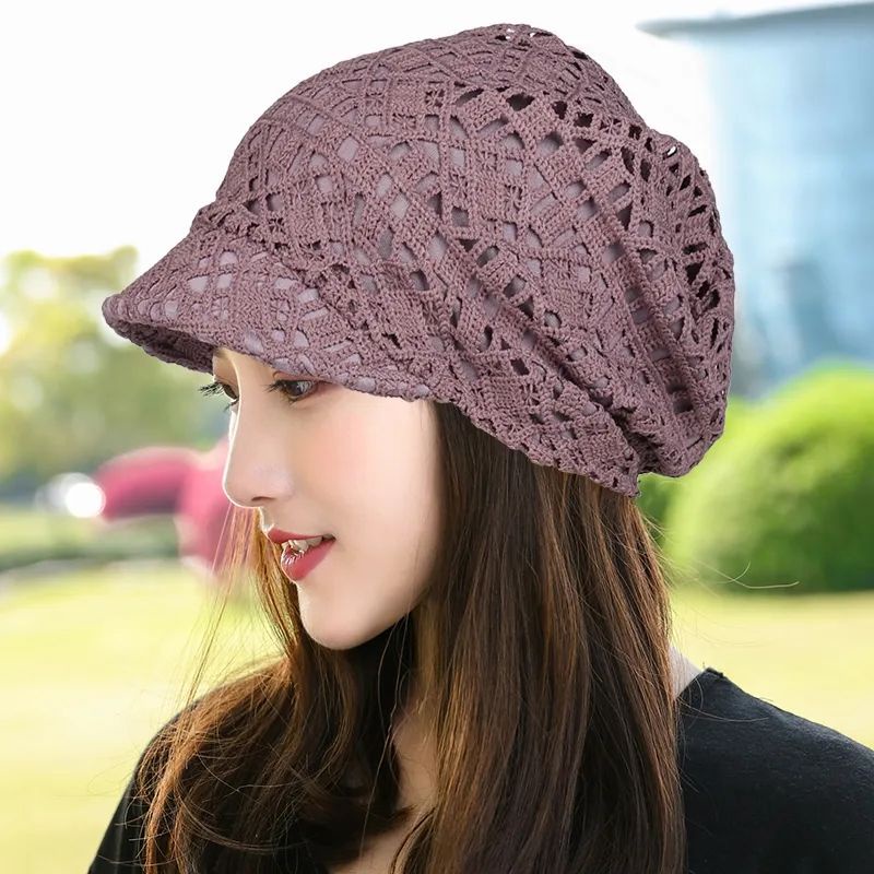 Spring Summer Double-Layer Hollow Flower Soft-Brimmed Peaked Cap Spring ...