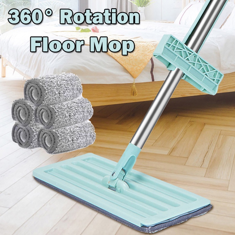 Flat Mop Steel Handle 360 Swivel Microfiber Mop Dry Wet Kitchen ...
