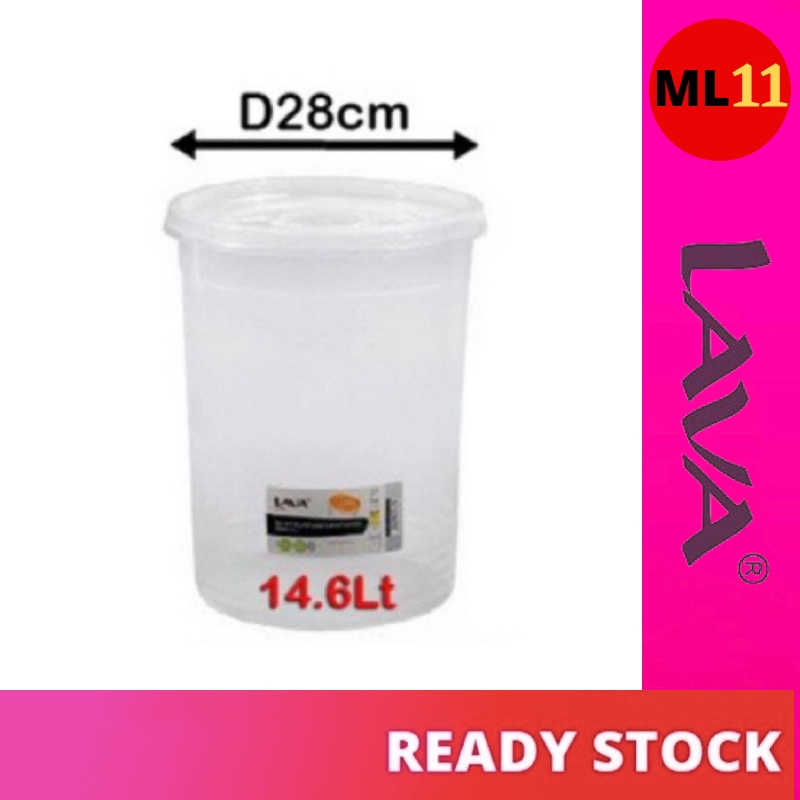 LAVA (14.6L) Transparent Air Tight Multipurpose Round Container Food ...