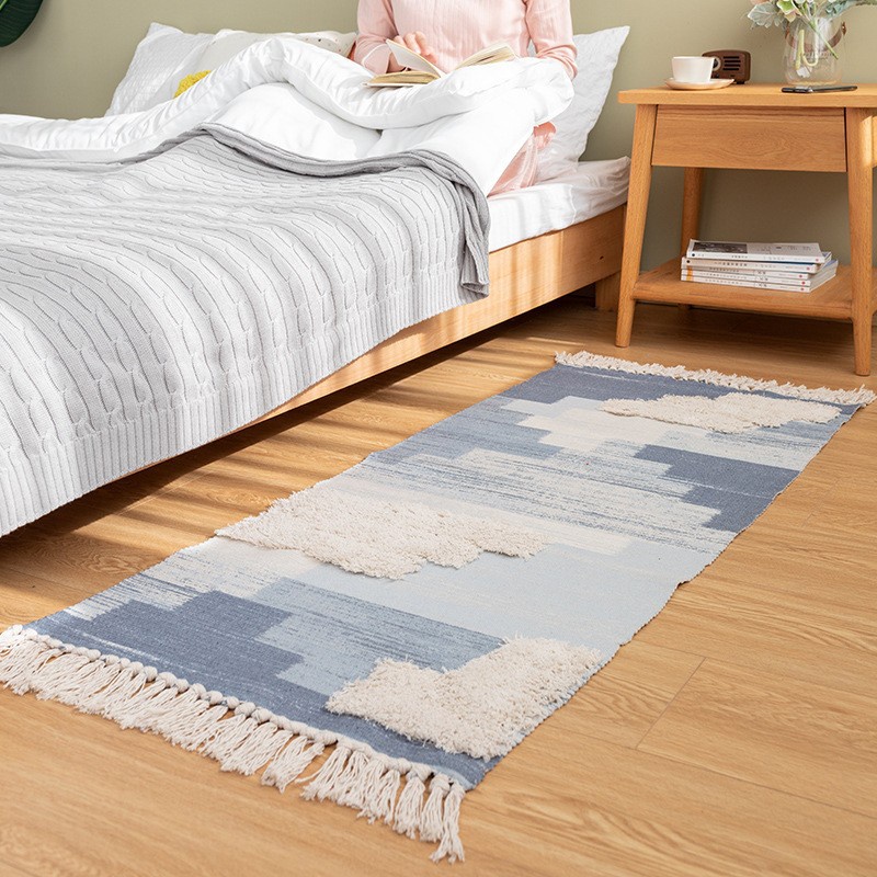 Nordic Style Gradient Color Cotton Thread Woven Carpet Bedroom Bedside ...