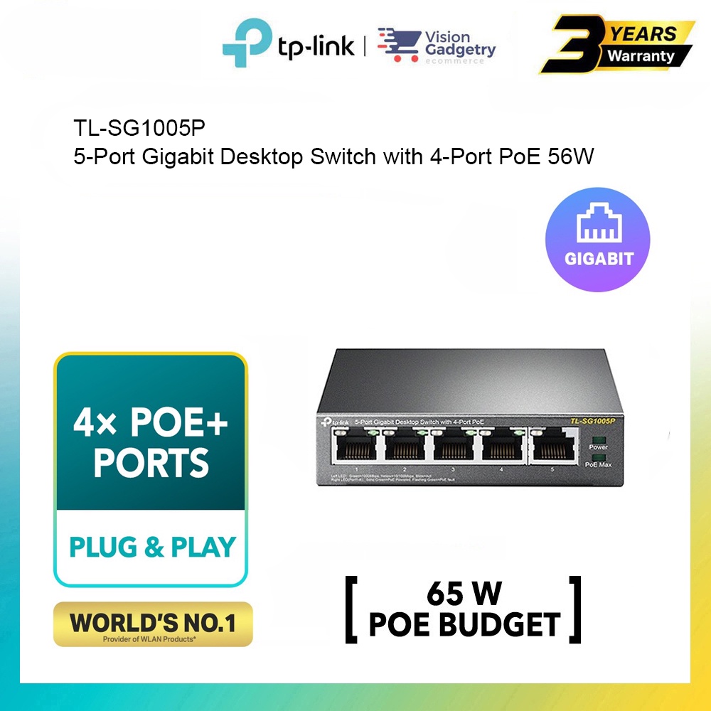 TP-Link TL-SG1005P 5-Port Gigabit Desktop Switch with 4-Port PoE 56W | Shopee Malaysia