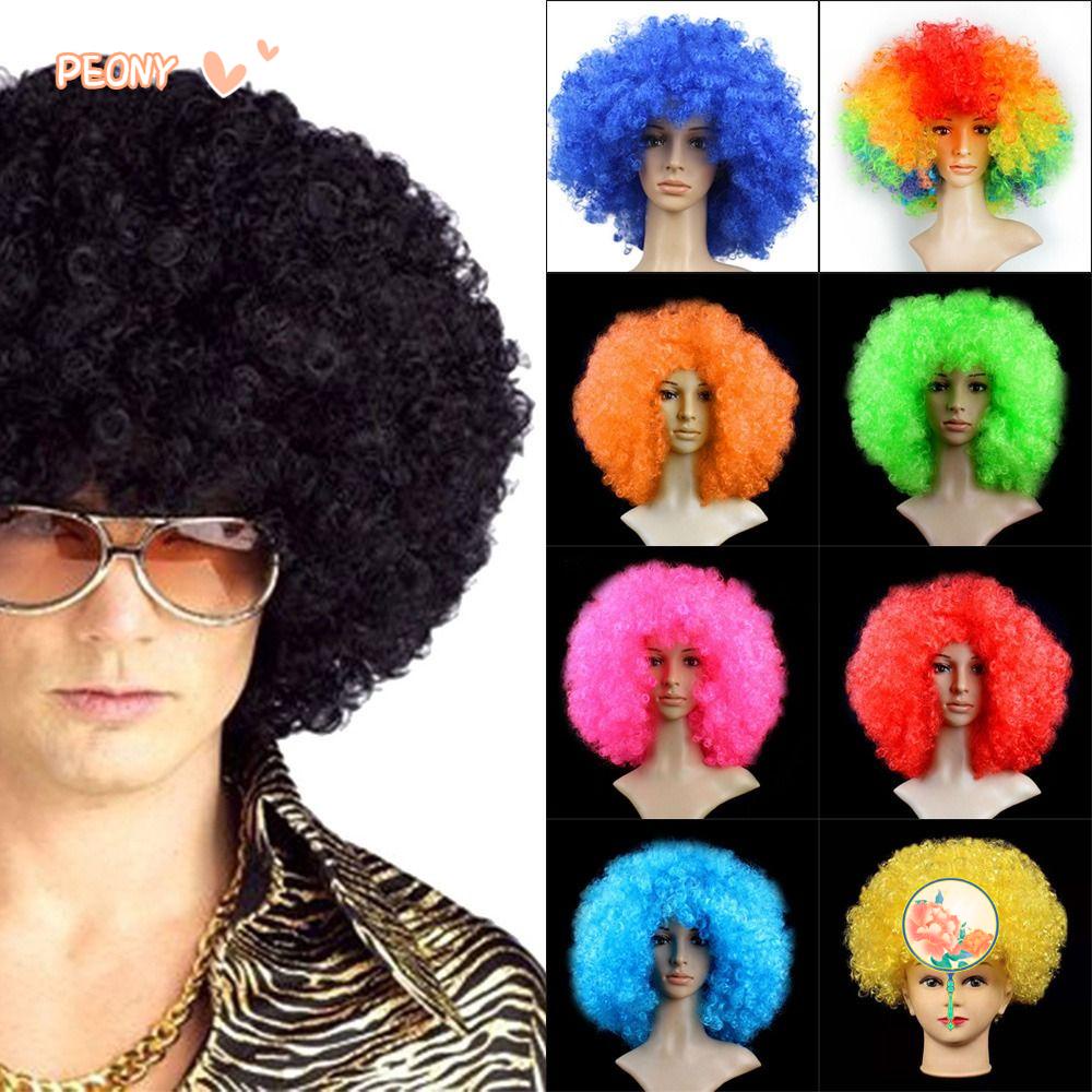 PEONY-HOME Black Afro Curly Wig Fashion Various Coloured Football Fans ...