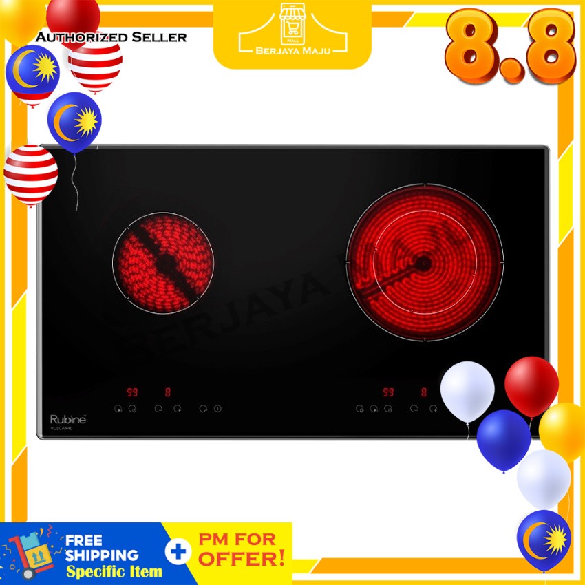 Rubine 2 Burner Built-In Ceramic Cooker Hob RCE-VULCAN40-BL | Shopee ...