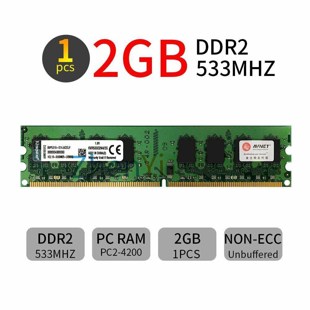 2GB DDR2 533MHz PC2-4200U KVR533D2N4/2G 240Pin Desktop DIMM Memory ...