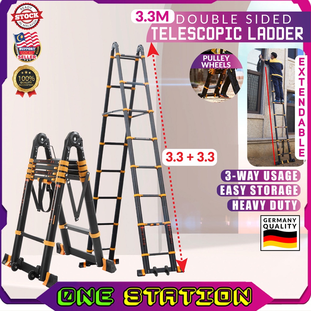 3.3M Double Sided Telescopic Ladder Extendable Foldable Portable ...