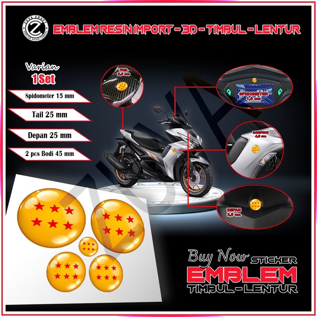 3d MOTORCYCLE STICKER embossed FLEXIBLE EMBLEM LOGO DRAGON BALL BINTANG ...