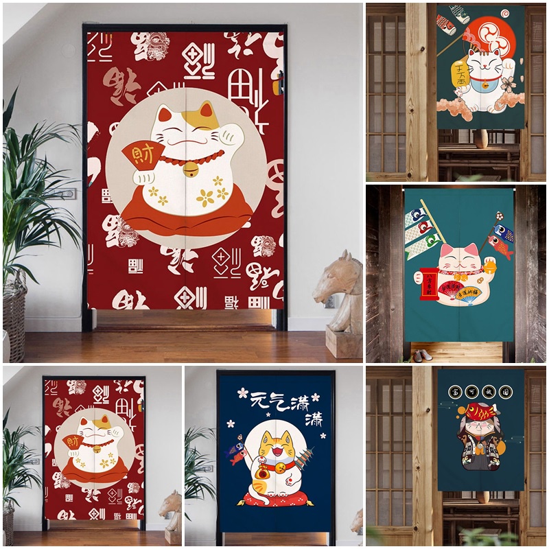 Cute Lucky Cat Door Curtain Home Separate Curtains Kitchen Partition ...