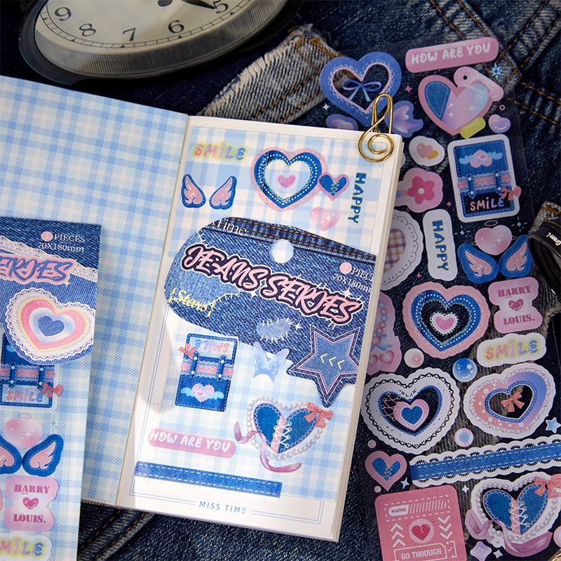 Retro Denim Patchwork Style Stickers Jeans Series Scrapbook Material ...