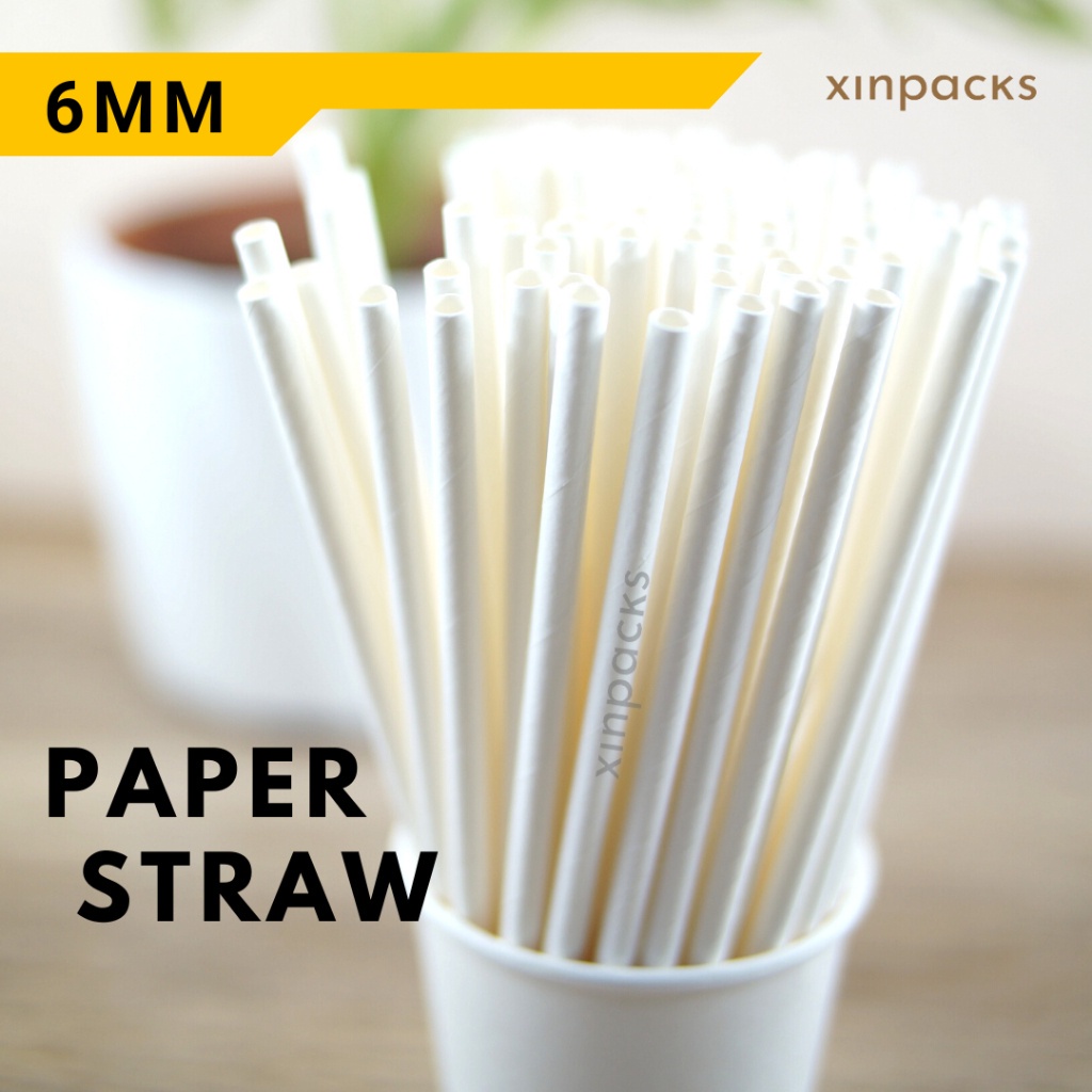 (100pcs) 6mm White Paper Straw Biodegradable Paper Straws / Penyedut ...