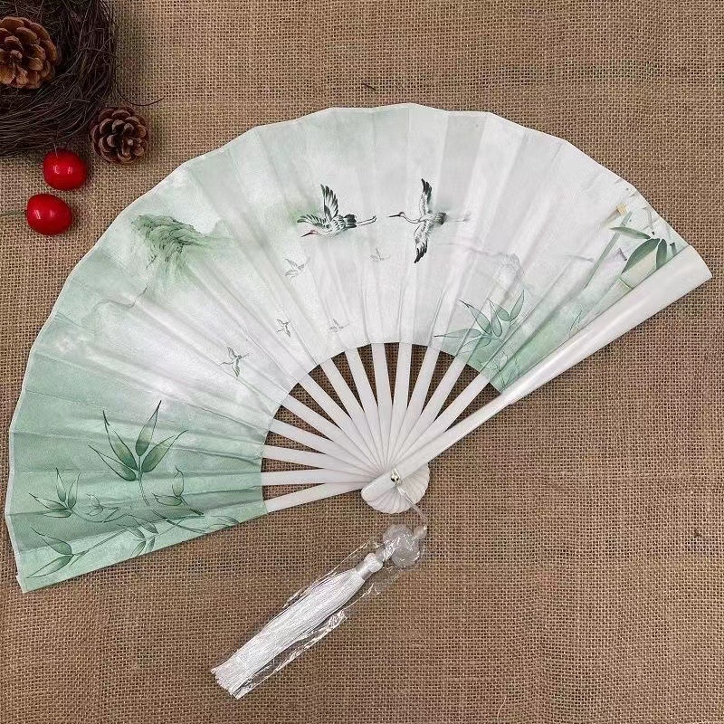 Chinese Style Folding Fan Classical Dancing Cloth Fan Vintage Plastic ...