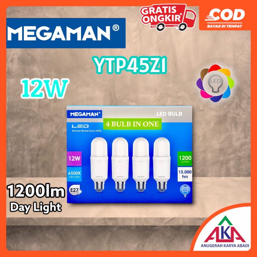 Package of 4 Pcs MEGAMAN LED Light Bulbs STICK P Bulb 12 Watt Daylight ...