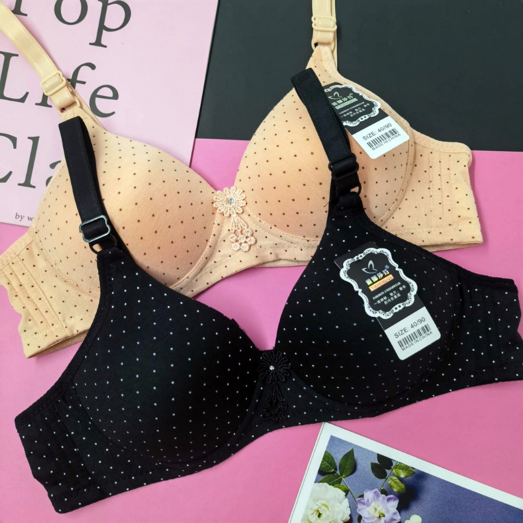 mybra Women Bra Wireless 34-42B Polka Dot Cotton Bra Baju Dalam Wanita ...