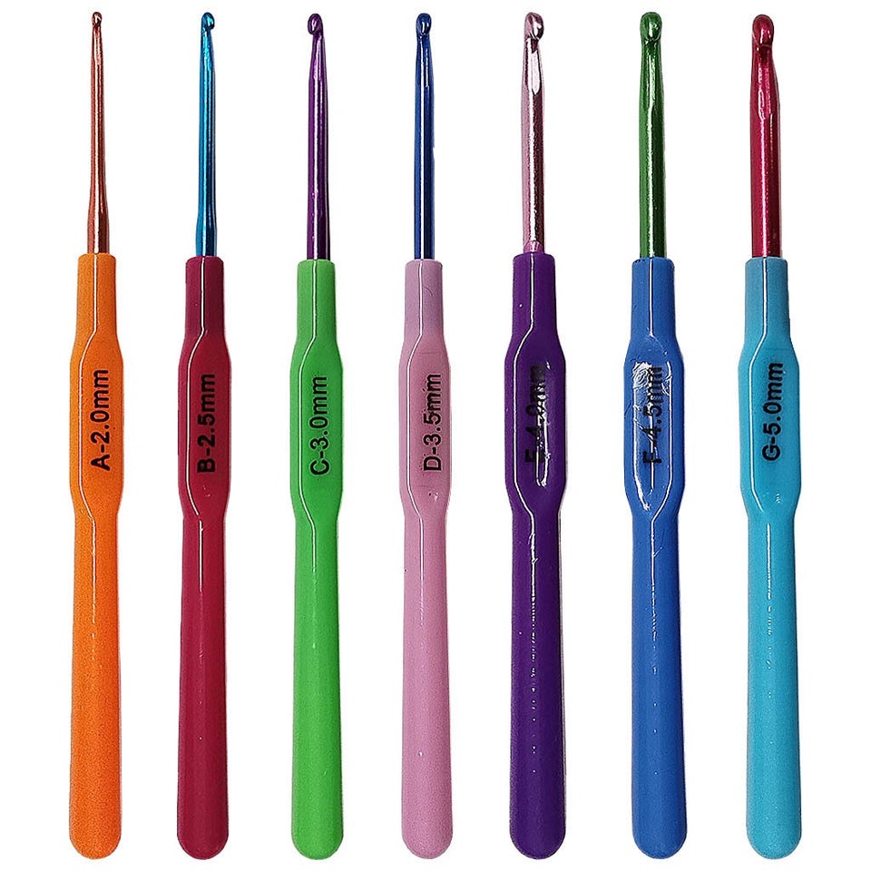 7 Pcs Aluminium Crochet Hook Set with Handle 2.0-5.0mm Jarum Kait ...