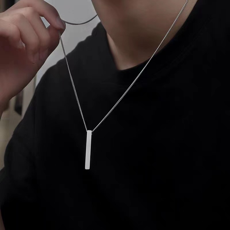 New Rectangle Pendant Necklace Men Trendy Simple Stainless Steel Men's ...