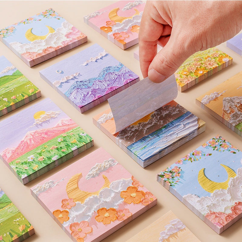 80 Sheets Oil Painting Scenery Sticky Notes for Students Pads Stick ...