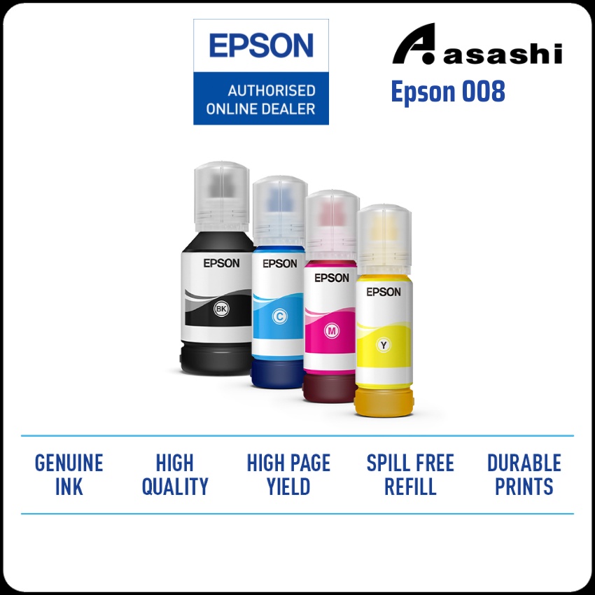 EPSON 008 BK/C/M/Y Ink Bottles (For Printer L15150, L6550, L6460, L6490 ...
