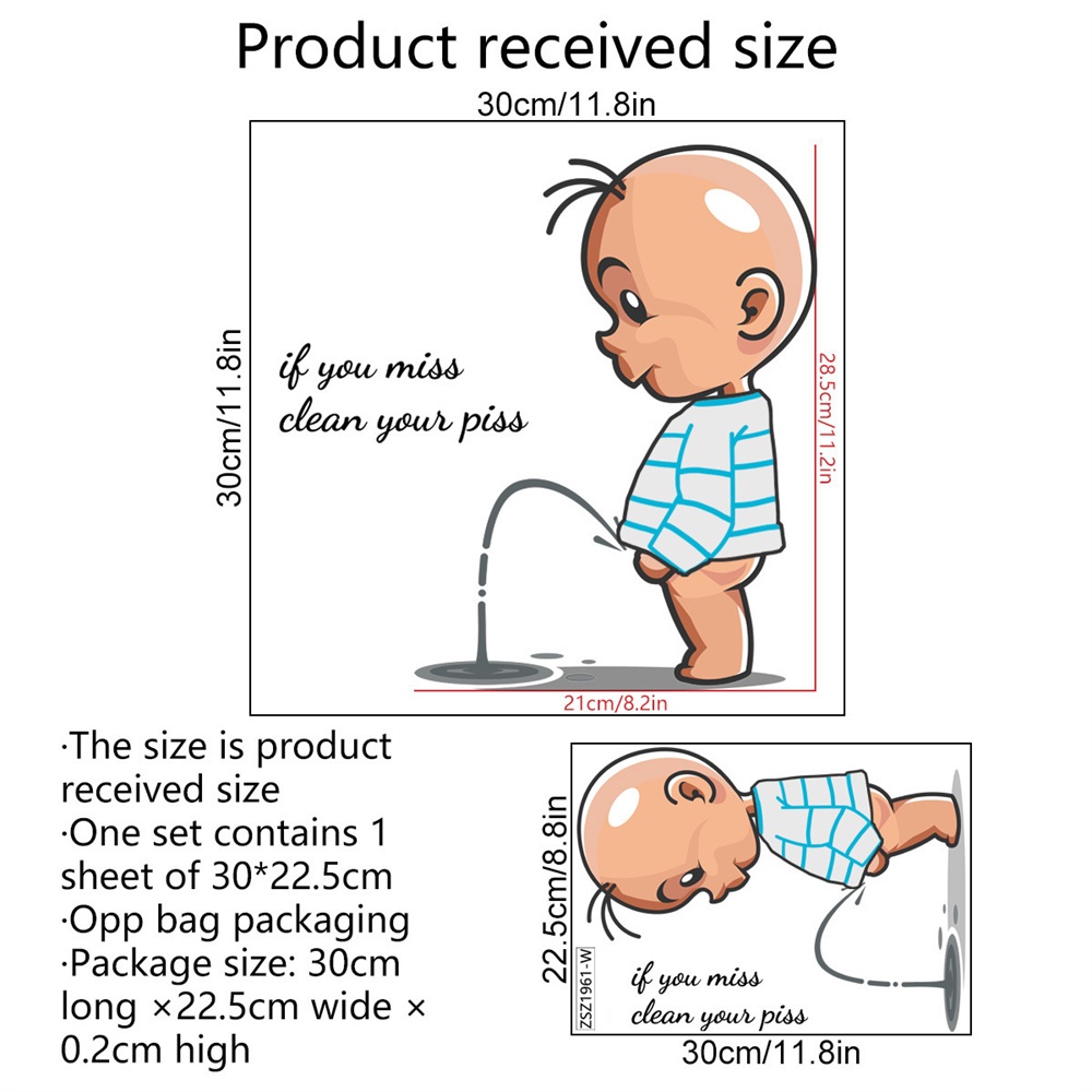 ღ Cartoon Toilet Sticker Child Urination Pvc Warning Door Wall ...