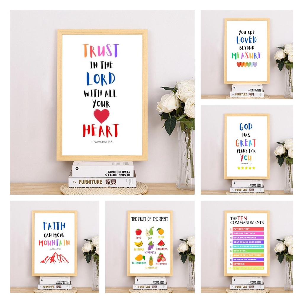 Framed Bible Verse Colorful Cartoon Nursery Inspirational Classroom ...