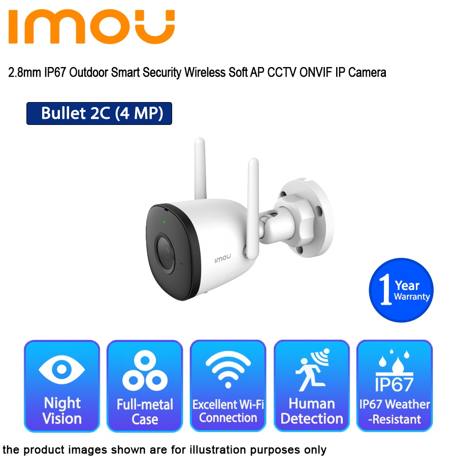IMOU Bullet 2C 2.8mm 4MP IP67 Outdoor Smart Security Wireless Soft AP ...
