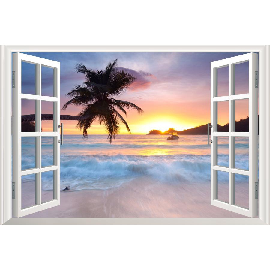 Sea 3D Window View Sticker Wall Art Vinyl Decal Summer Beach Landscape ...