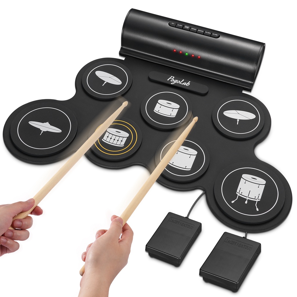 POGOLAB Electronic Drum Set with 7 Drum Pads for Beginner Portable Roll ...