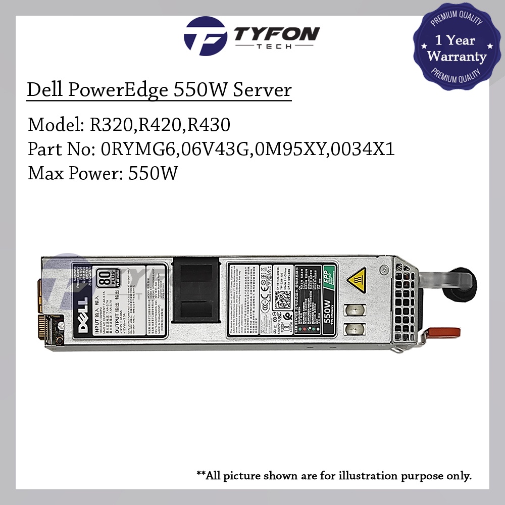 Dell PowerEdge R230 R320 R330 R420 R430 R440 R510 Power Supply PSU 550W ...