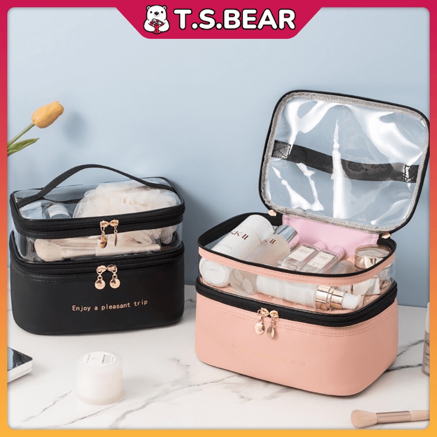 Double Layer Cosmetic Bag Travel Makeup Bag Multipurpose Pouch ...