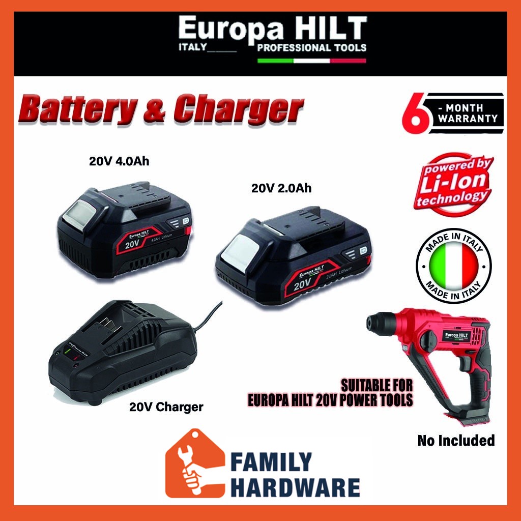 EUROPA HILT 20V 2.0AH 4.0AH Battery Charger Suitable For Europa Hilt 20V Grinder Rotary Hammer ...