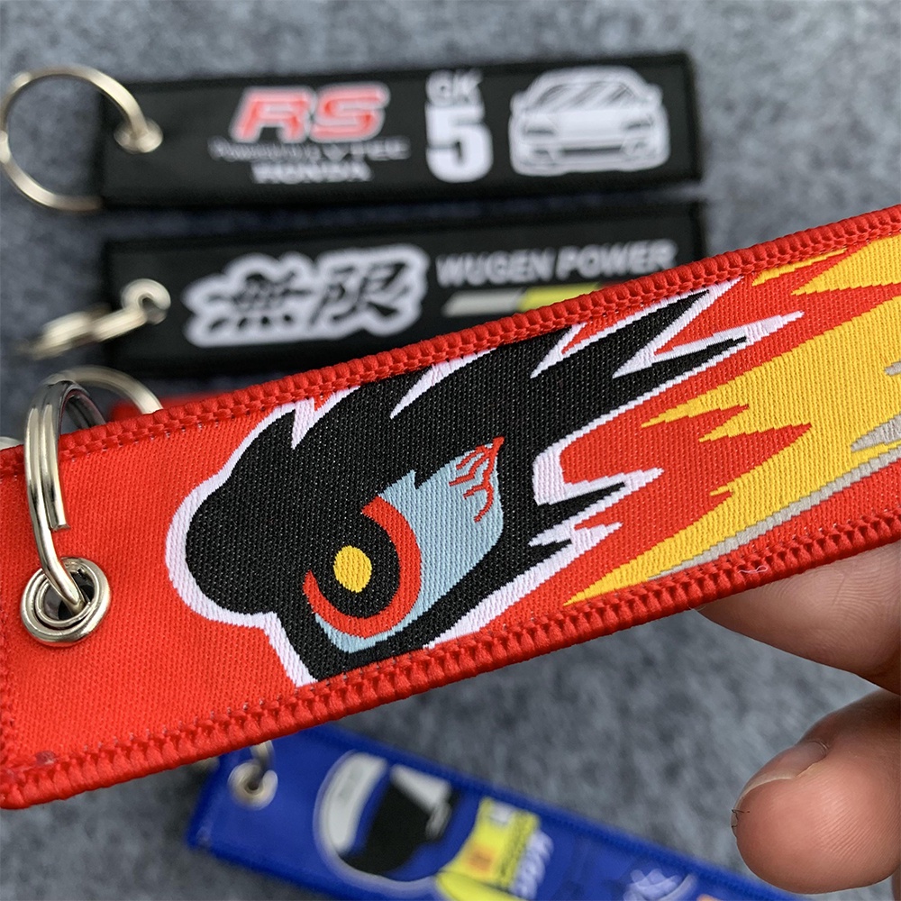 1 Pair JDM Car Keychain Embroidered Pattern Motorcycle Locomotive Auto ...