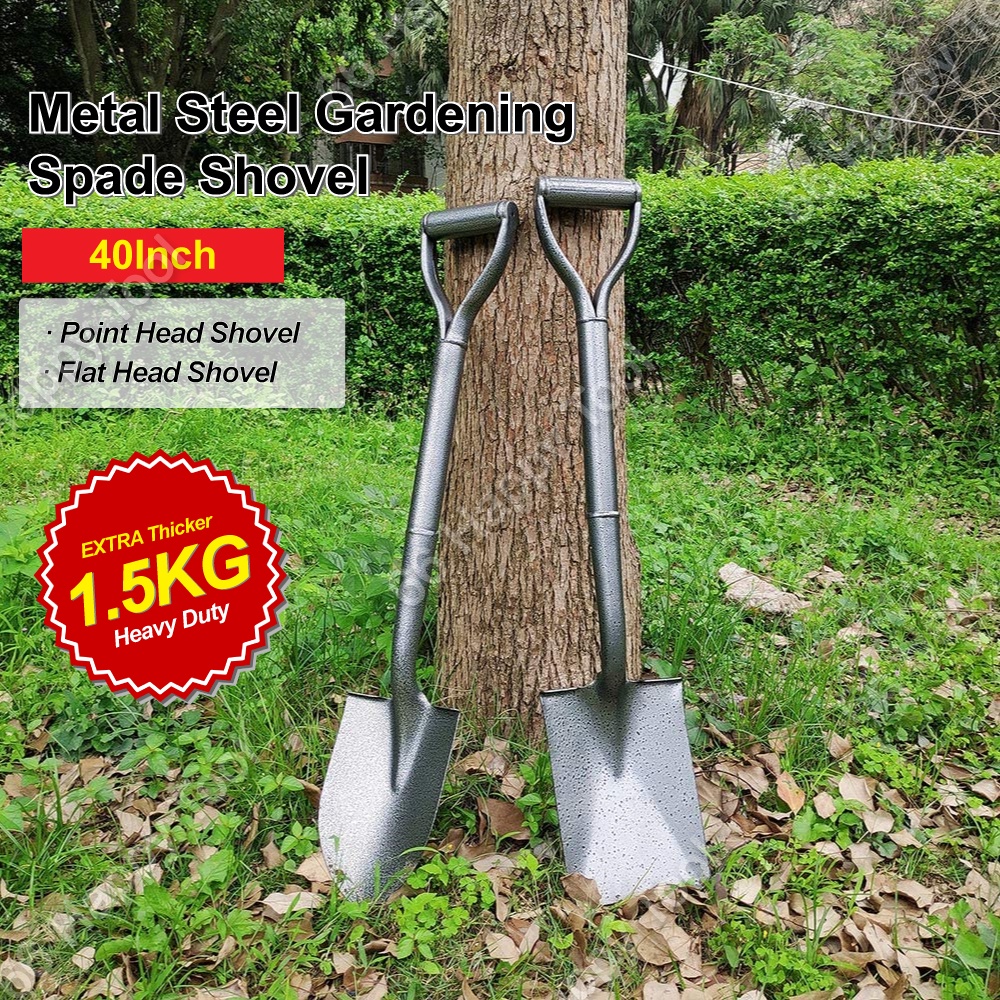 (Point / Flat) 40Inch Metal Steel Gardening Shovel Skop Pasir Besi Dig Spade Shovel Heavy Duty ...