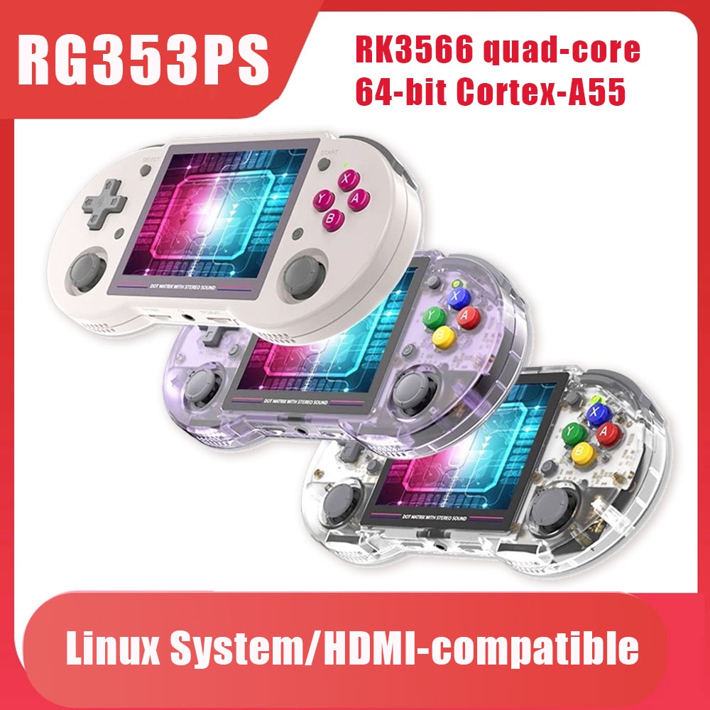 RG353PS 64 Bit Handheld Game Console Linux System 3.5-inch IPS Screen Retro Game Player HDMI ...
