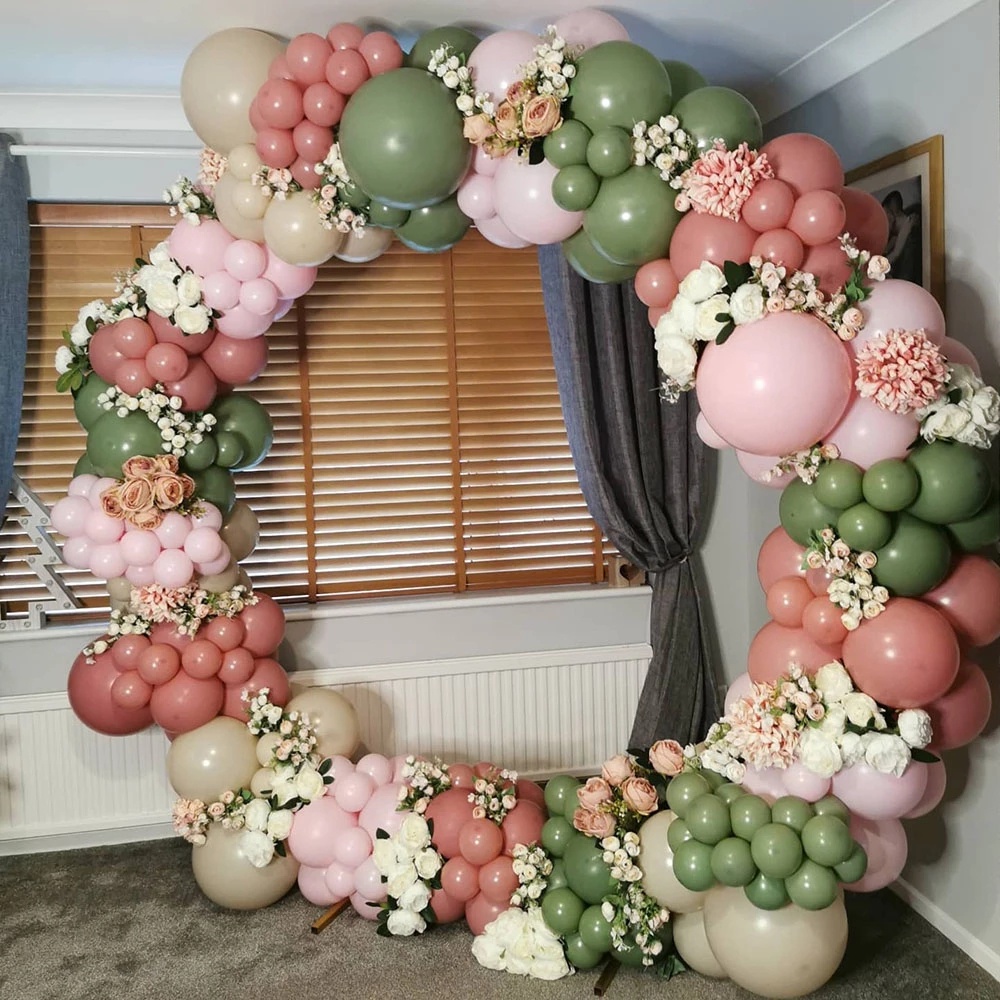142pcs Avocado Green Vintage Pink Latex Balloons Garland Kit Wedding ...