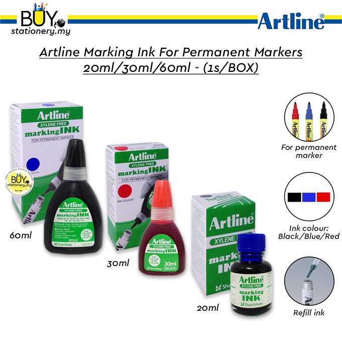 Artline Refill Marking Ink For Permanent Marker Pen Black Blue Red 20ml ...