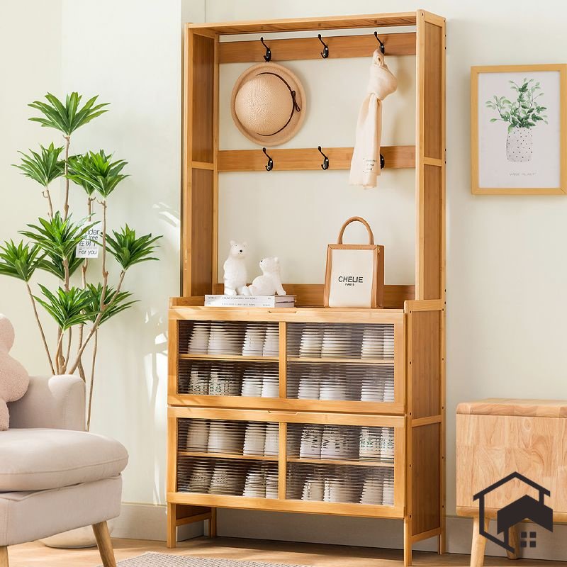 Bamboo Shoe Cabinet Storage Cabinet Shoe Storage Rack Entrance Cabinet ...