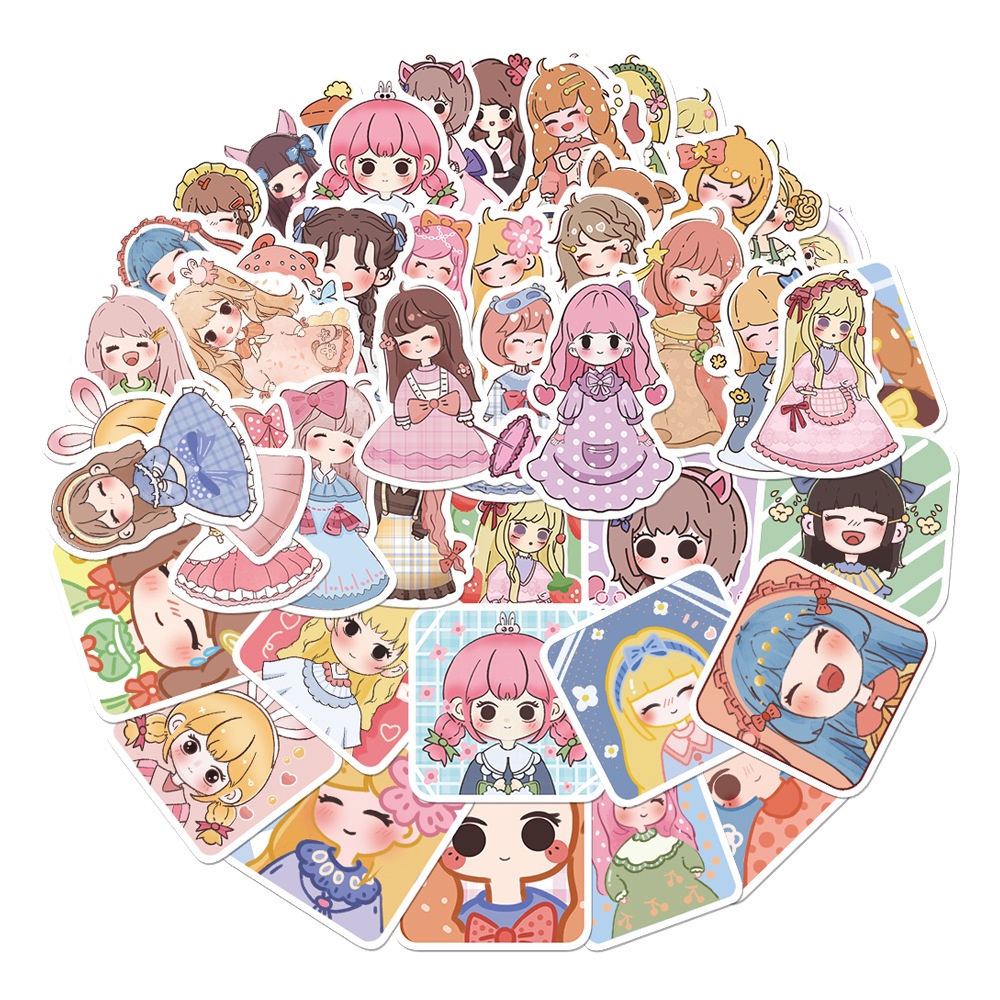 50PCS Original Hand Drawn Cartoon Cute Little Girl Stickers For Luggage ...