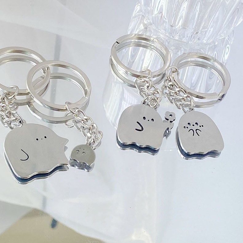 2 Pcs/set Cute Ghost Couple Keychain Pendant Student Friend Schoolbag ...