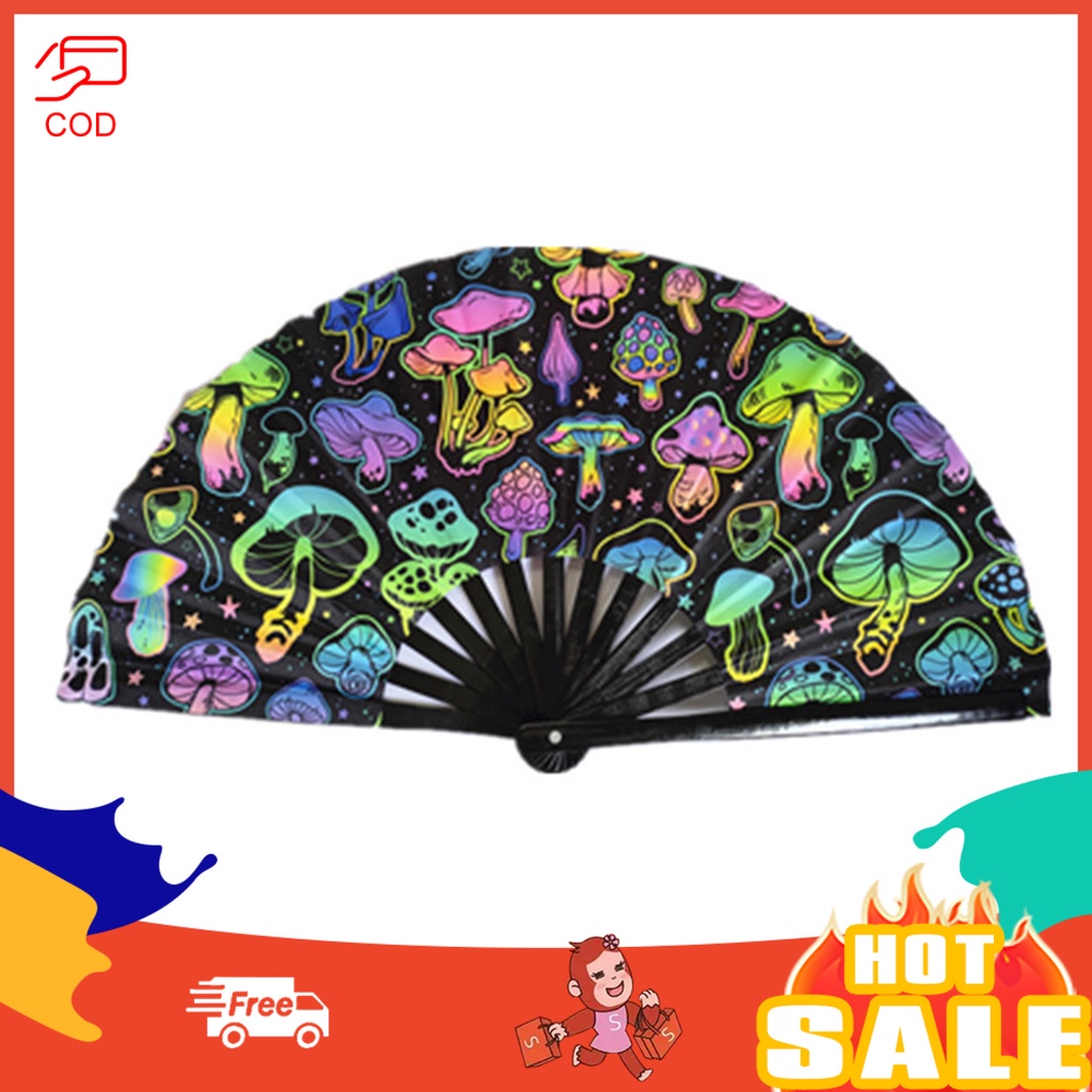 FL-Folding Fan Colorful Holographic Rave Fan Bamboo Ribs Hand Fan ...