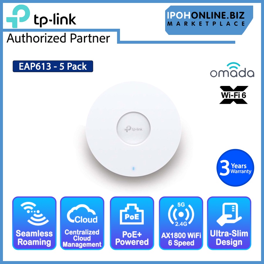 TP-Link EAP613 5-Pack Ultra-Slim AX1800 Ceiling Mount Omada Mesh WiFi 6 Access Point ...