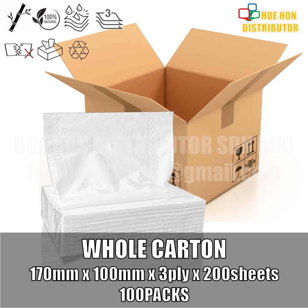 [Whole Carton] Natural Bamboo Tissue 200s 3ply 100 Packs Multipurpose ...