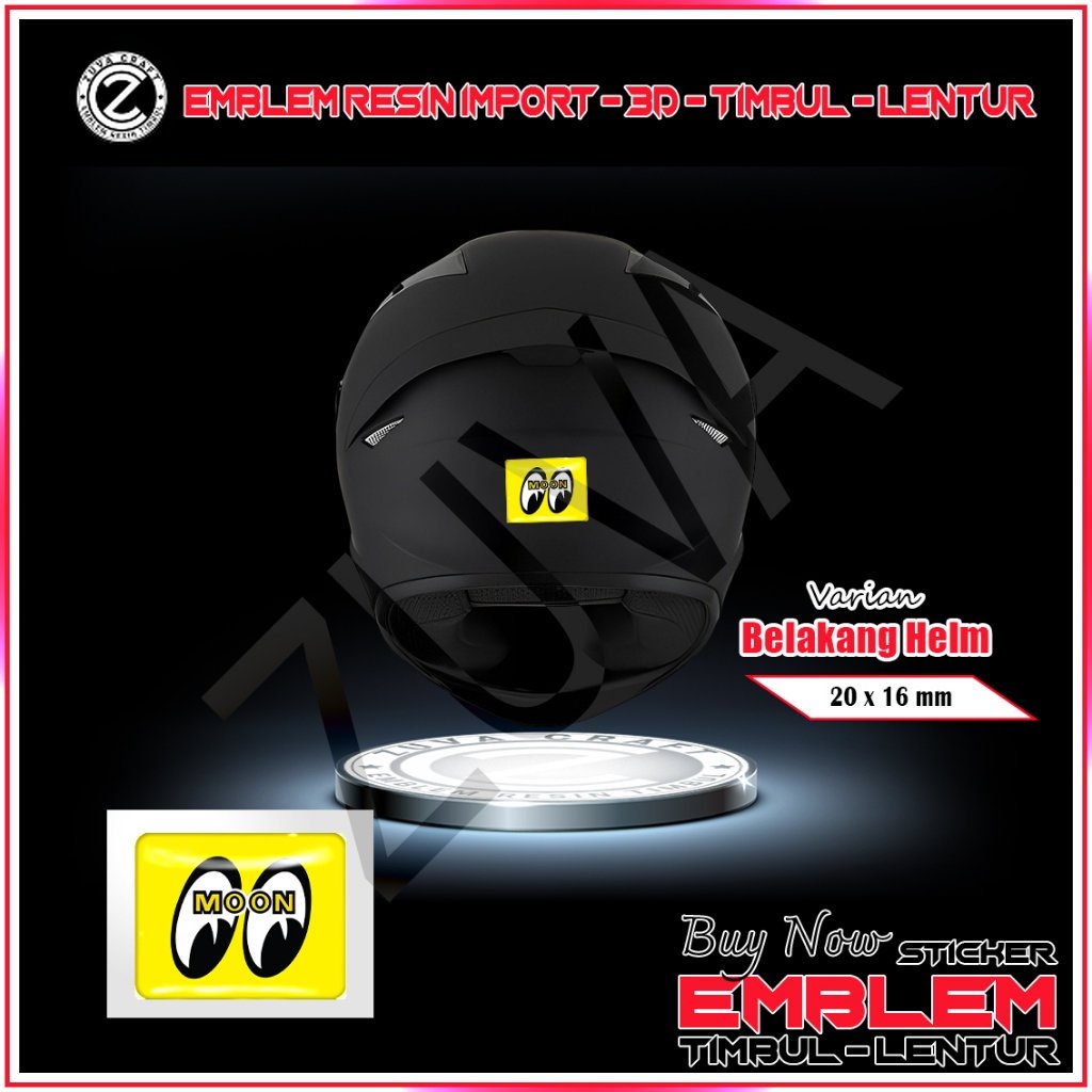 3d HELMET REAR STICKER MOONEYES LOGO YELLOW MOTORCYCLE EMBLEM embossed ...