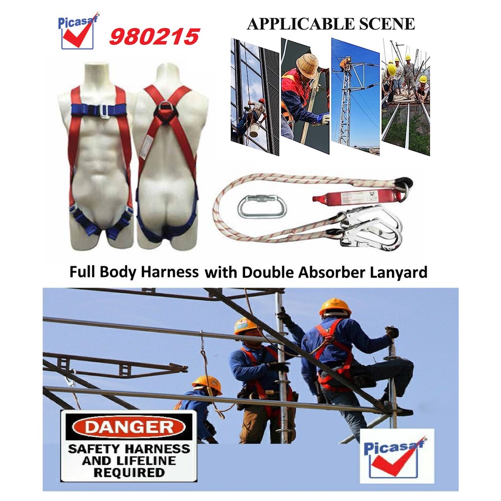 Picasaf 980215 Full Body Harness with Energy Absorber & Double Lanyard | Shopee Malaysia