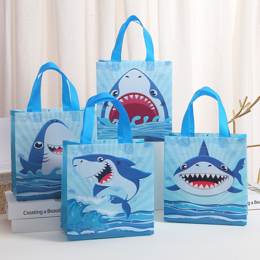 Non-woven Creative Shark Anime Theme Tote Bags Square Bottom Paper Bags ...